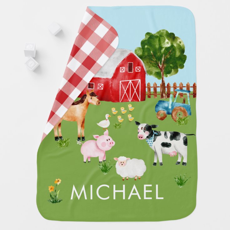 Watercolor Barnyard Animals Baby Receiving Blanket | Zazzle