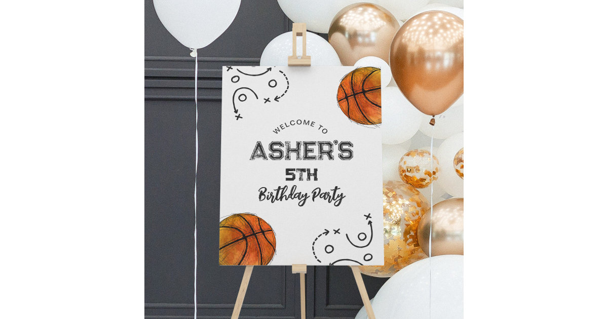 Watercolor Basketball Birthday Welcome Sign | Zazzle