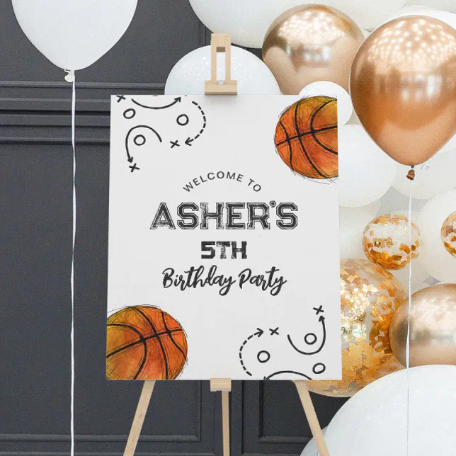 Watercolor Basketball Birthday Welcome Sign | Zazzle