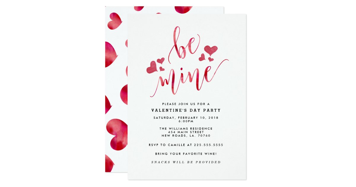 Watercolor Be Mine Valentine's Party Invitations | Zazzle.com