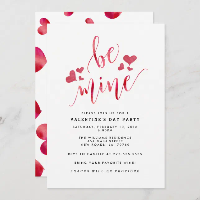 Watercolor Be Mine Valentine's Party Invitations | Zazzle