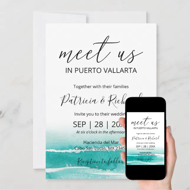 Watercolor Beach Caribbean Destination Wedding Invitation | Zazzle