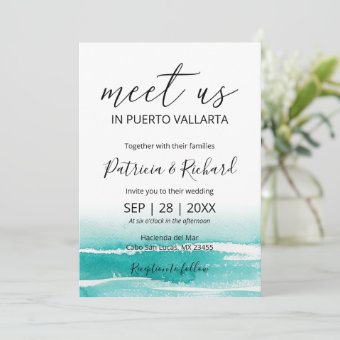 Watercolor Beach Caribbean Destination Wedding Invitation | Zazzle