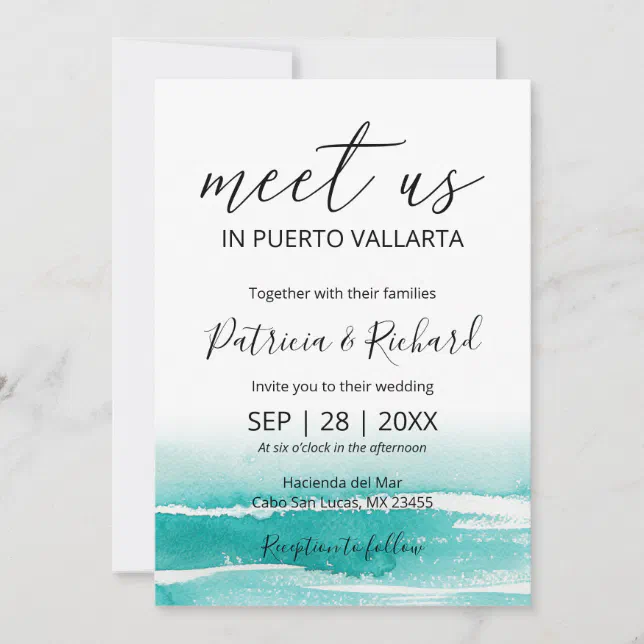 Watercolor Beach Caribbean Destination Wedding Invitation | Zazzle