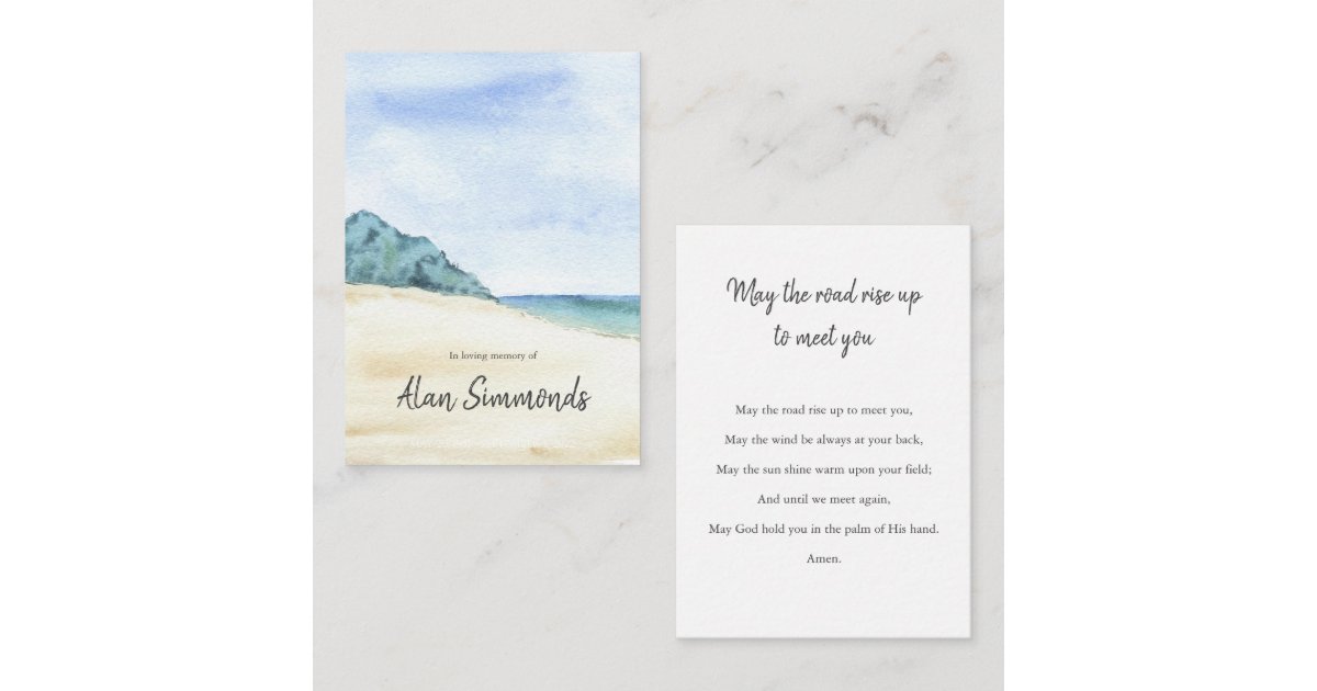 Watercolor Beach Memorial Service Prayer Card | Zazzle