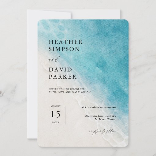 Watercolor Beach Ocean Nautical Wedding Invitation | Zazzle