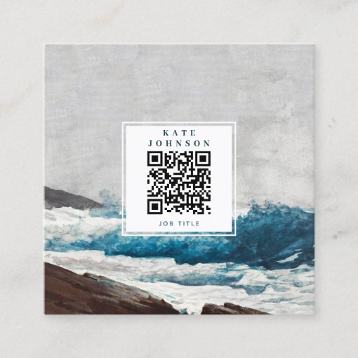 Watercolor Beach Ocean Waves QR Code Social Media Square Business Card ...