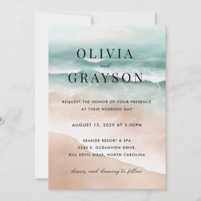 Watercolor Beach Ocean Wedding Invitation | Zazzle