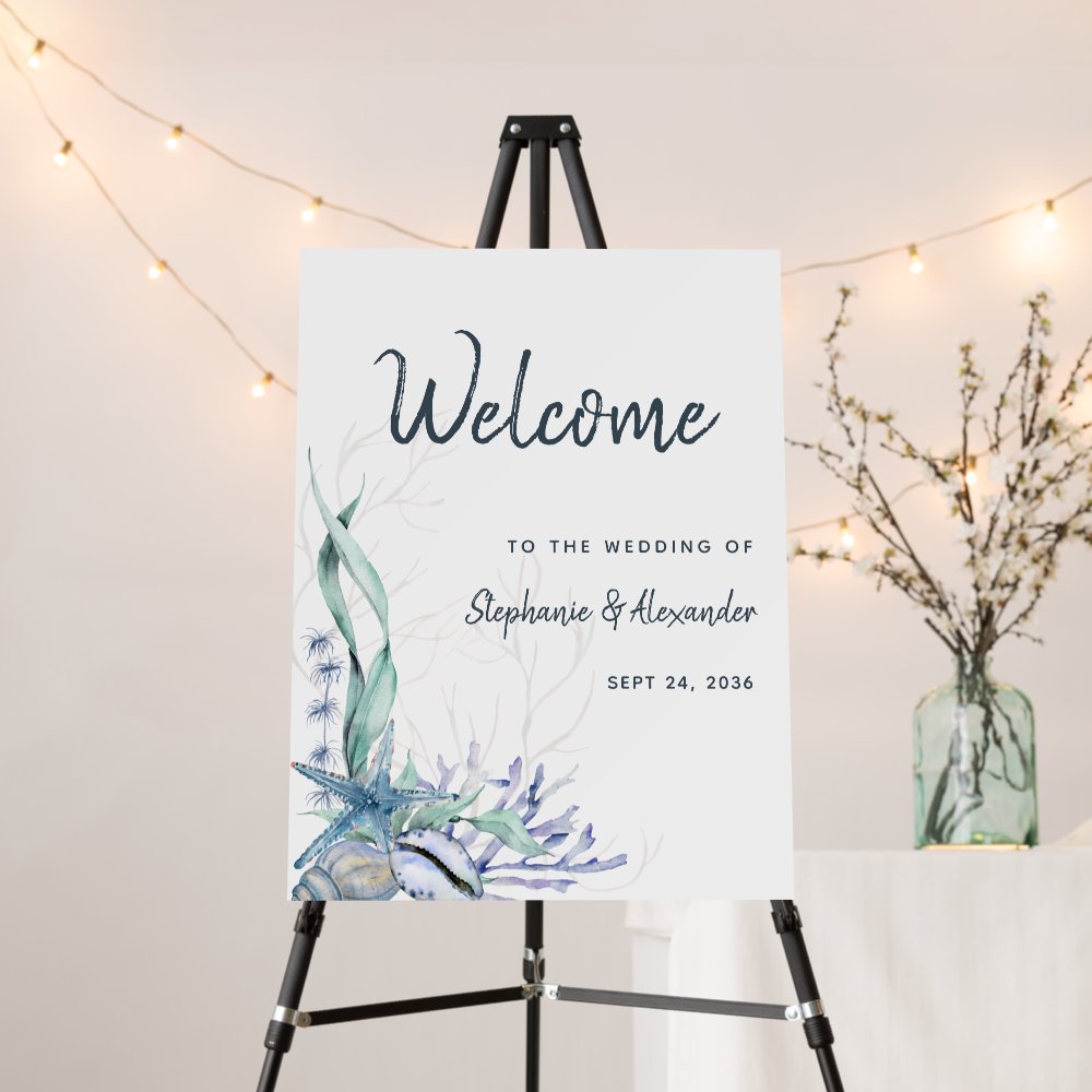 Watercolor Beach Ocean Wedding Welcome Foam Board - Snuggle Hamster Designs