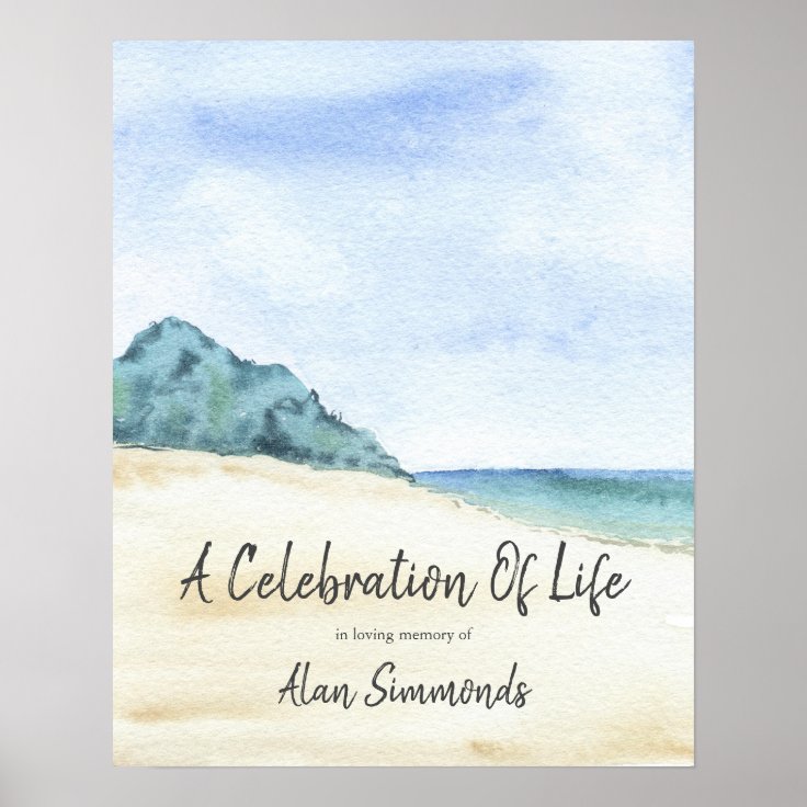 Watercolor Beach Scene Celebration Of Life Poster | Zazzle