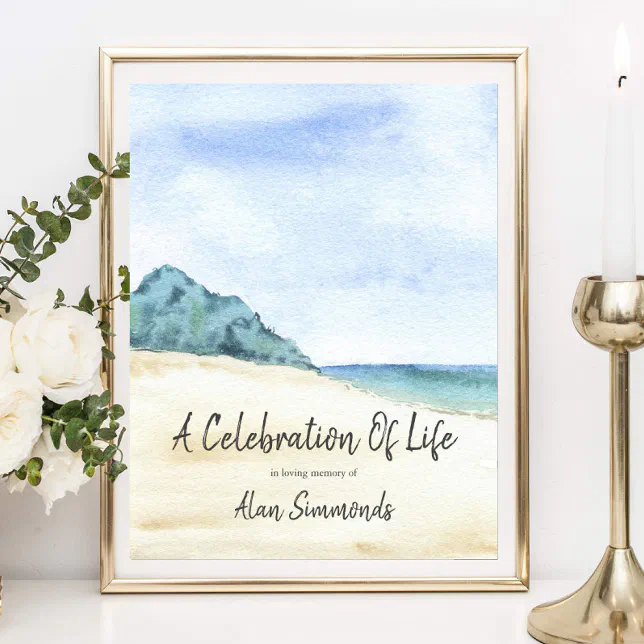 Watercolor Beach Scene Celebration Of Life Poster | Zazzle