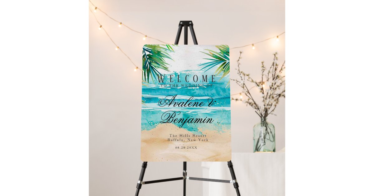 Watercolor Beach Scene Wedding Welcome Sign | Zazzle