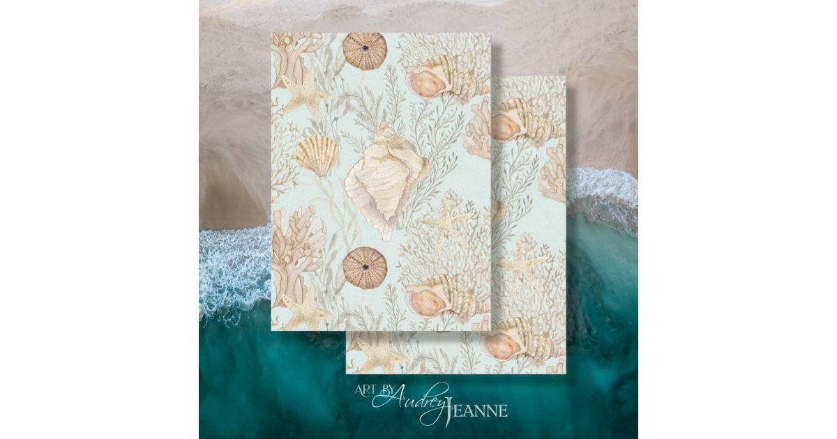 Watercolor Beach Sea Coral Starfish Shell Aqua Tissue Paper | Zazzle