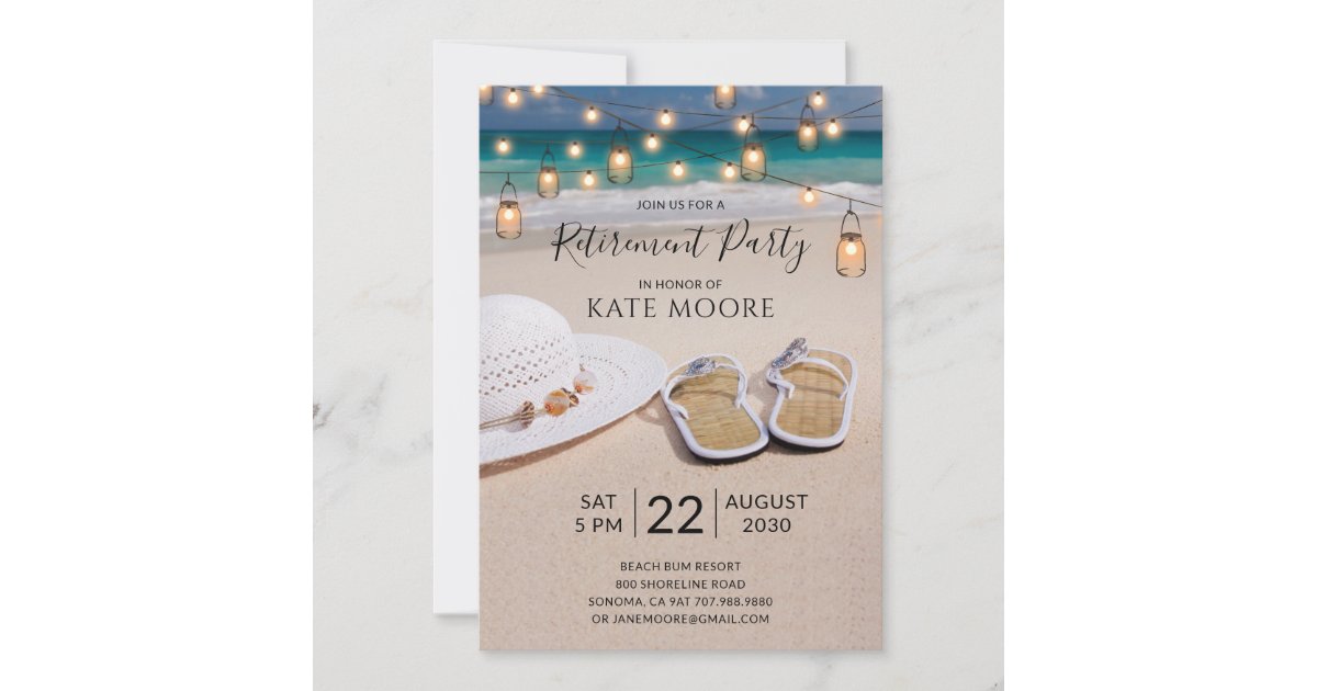 Watercolor Beach String Lights Retirement Party Invitation | Zazzle