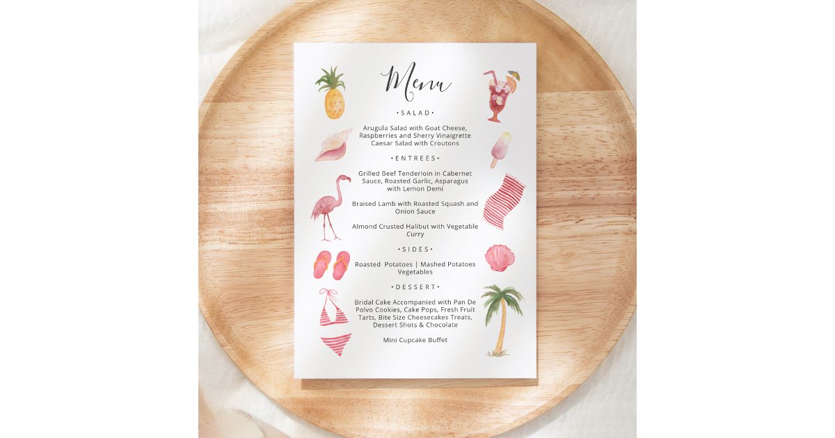 Watercolor Beach Theme Menu Invitation | Zazzle