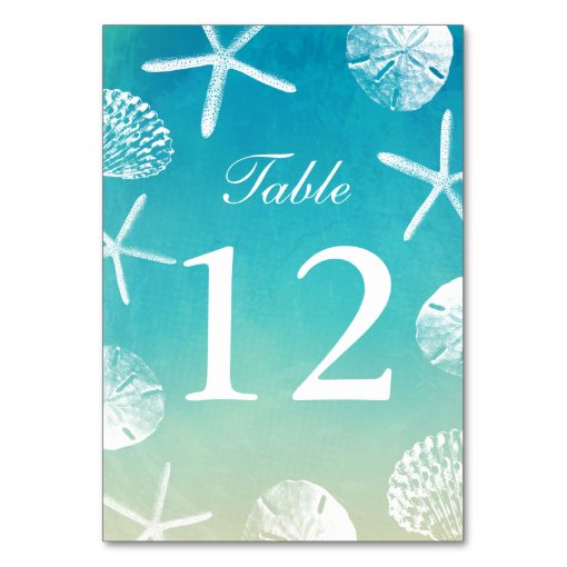 Watercolor Beach Wedding Seashells Table Numbers | Zazzle