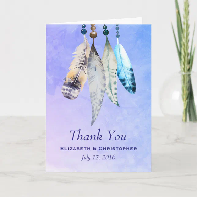 Watercolor Beads 'n Feathers Wedding Thank You | Zazzle