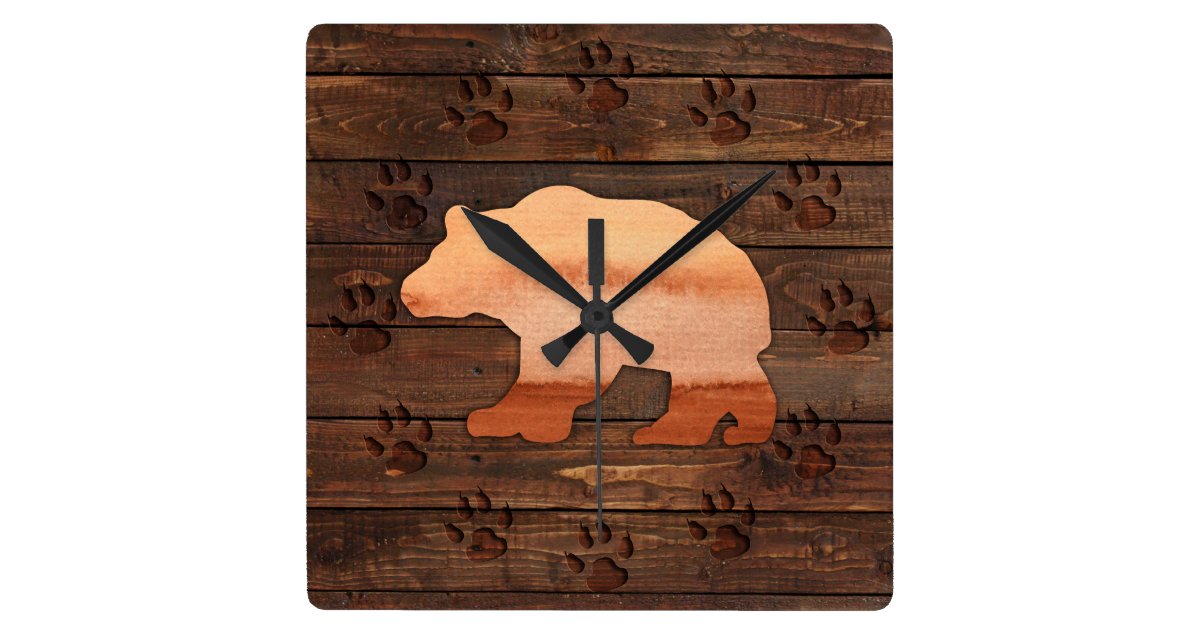 Watercolor Bear, Carved Paws, Rustic Wall Clock | Zazzle.com