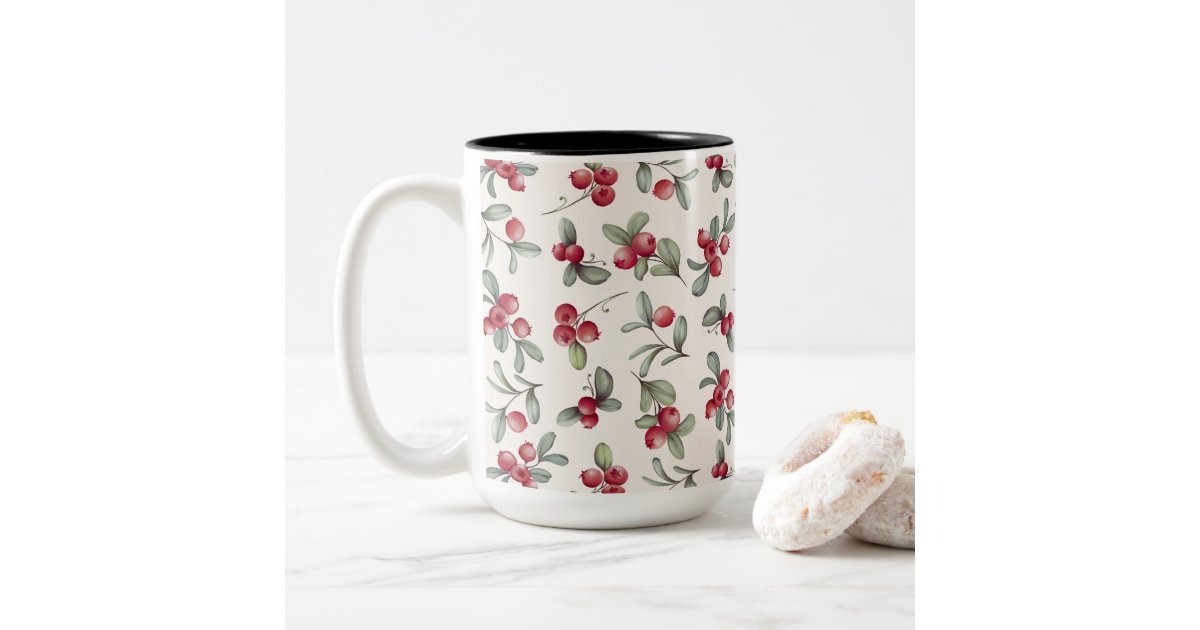 Watercolor Beautiful Cranberry Design Two-Tone Coffee Mug | Zazzle