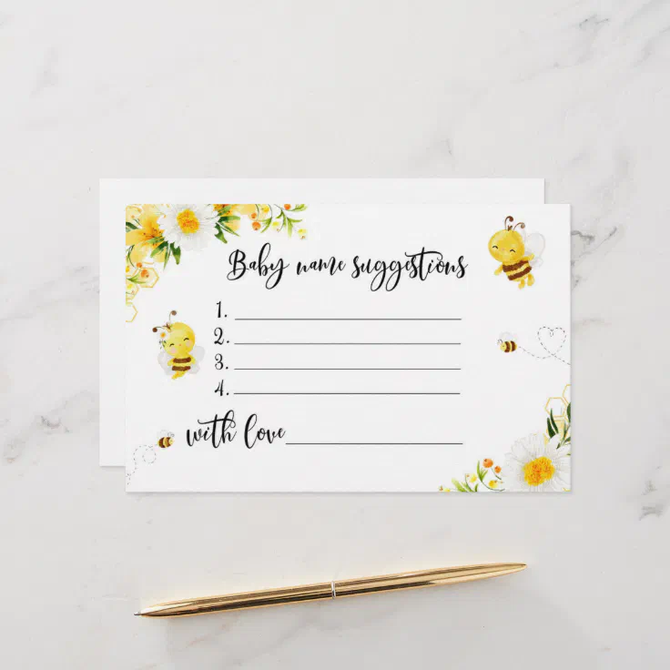 Watercolor bee baby name suggestions card | Zazzle