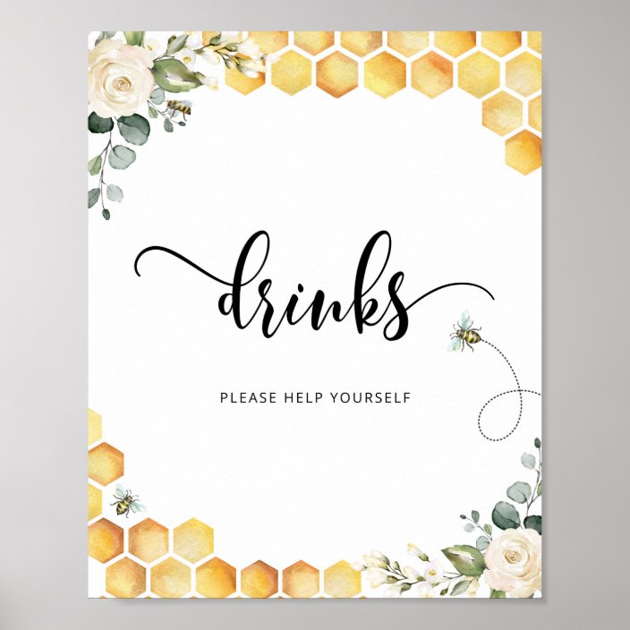 Watercolor bee Drinks help yourself Poster | Zazzle.com