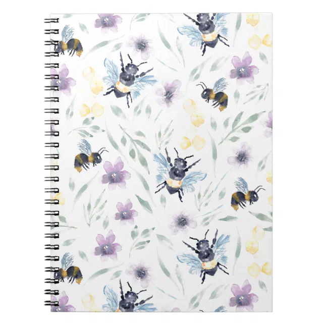Watercolor Bee Pattern Notebook | Zazzle