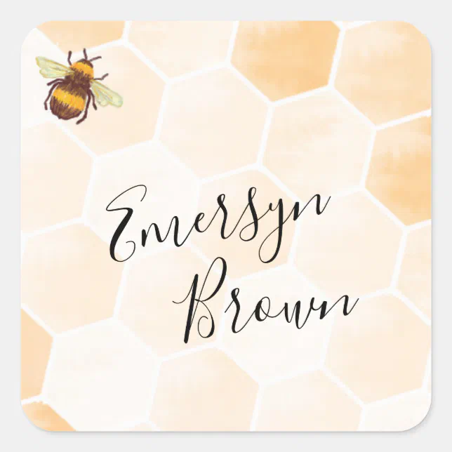 Watercolor Bee Square Sticker | Zazzle