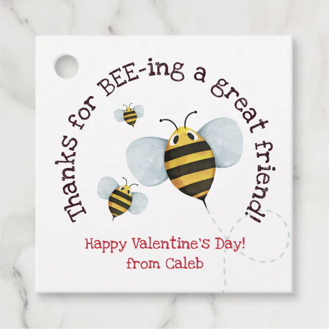 Watercolor Bee Valentine Tag | Zazzle