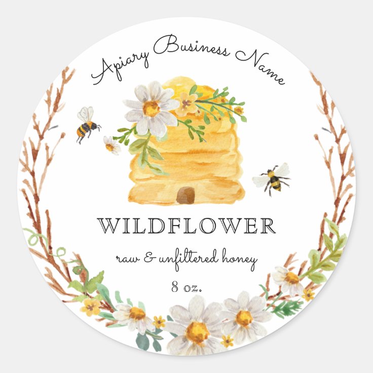 Watercolor Beehive Honey Custom Product Label | Zazzle