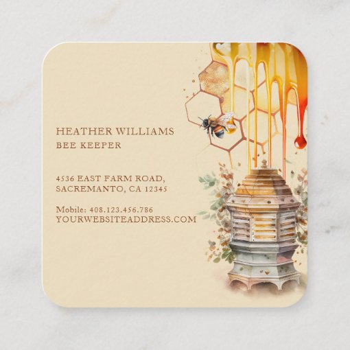 Watercolor Beekeeper Honeycomb Square Business Card | Zazzle