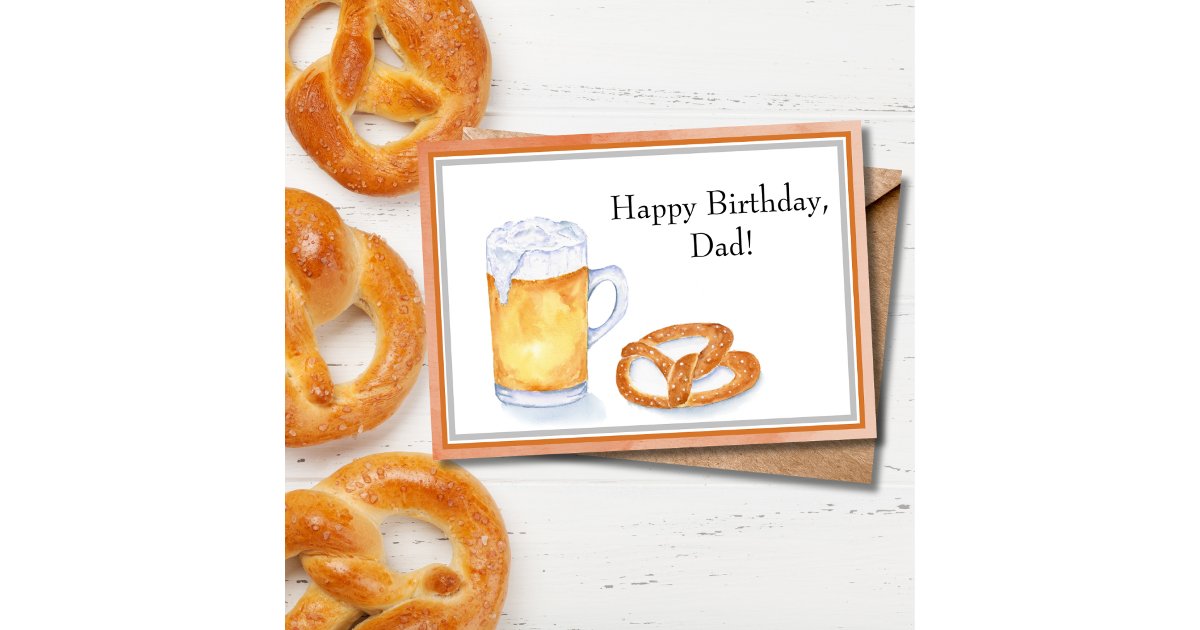 Watercolor Beer & Pretzel Birthday Dad Card | Zazzle