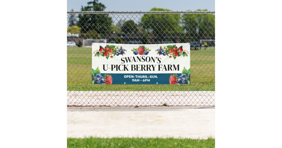 Watercolor Berries Custom U-Pick Berry Farm Banner | Zazzle