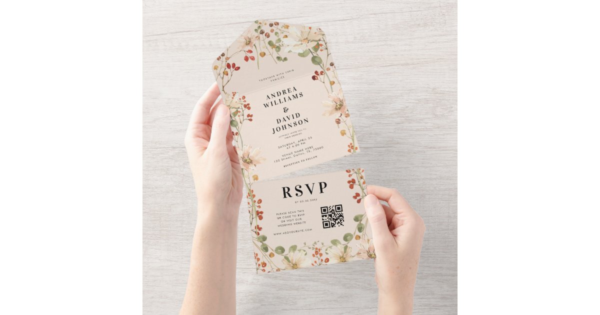 Watercolor Berry Wildflower Spring QR Code Wedding All In One ...