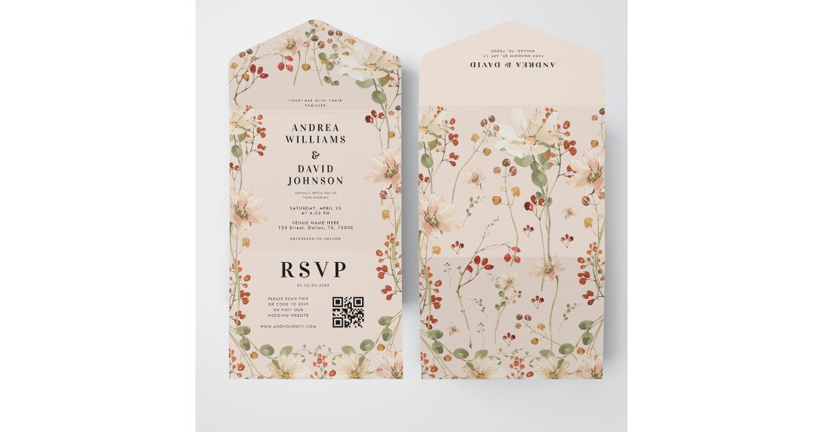 Watercolor Berry Wildflower Spring QR Code Wedding All In One ...