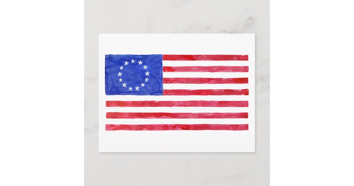 Watercolor Betsy Ross Flag Postcard | Zazzle