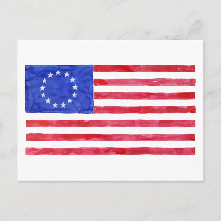 Watercolor Betsy Ross Flag Postcard | Zazzle