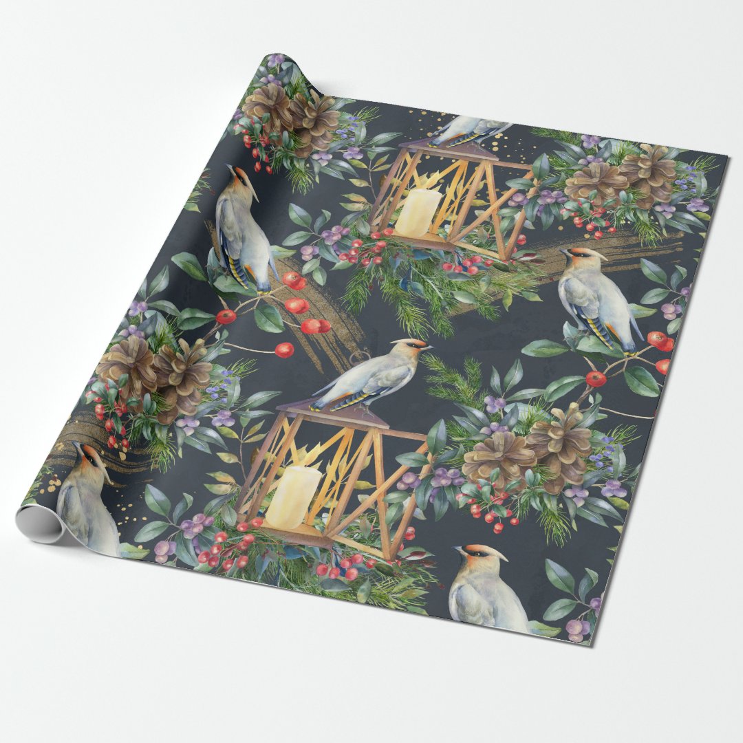 Watercolor Bird and Lantern Design Christmas Wrapping Paper | Zazzle