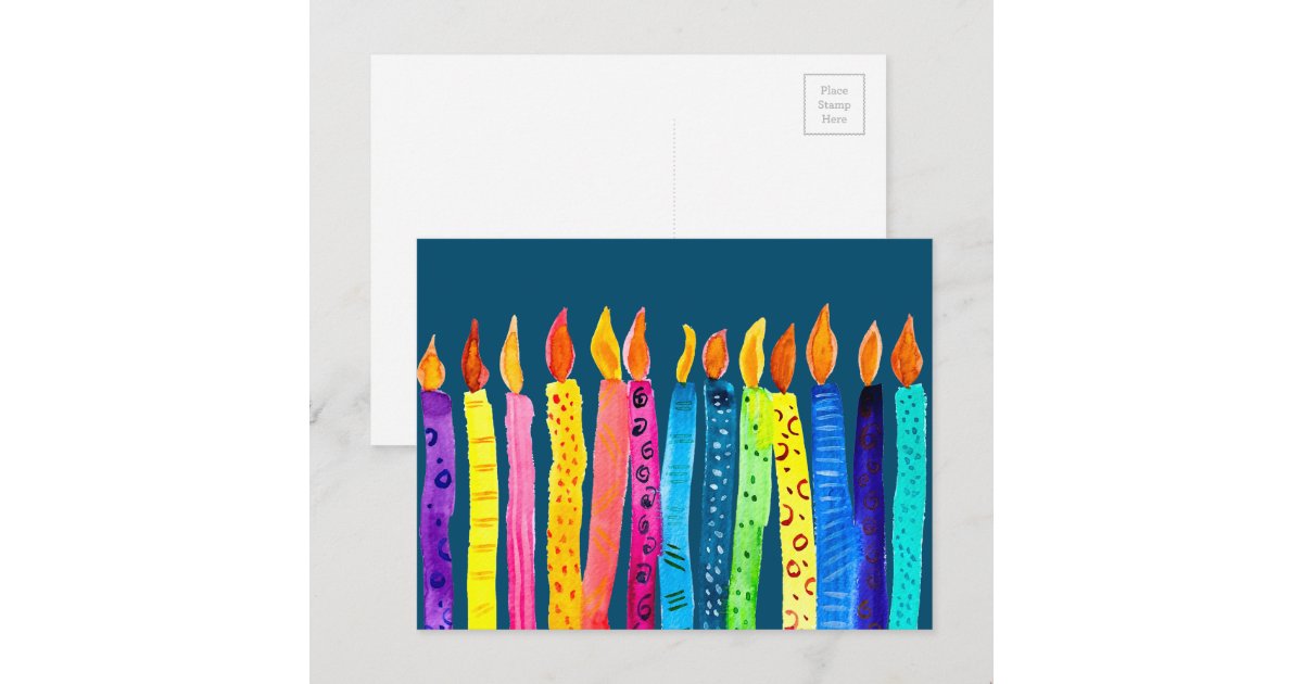 Watercolor birthday candles postcard | Zazzle