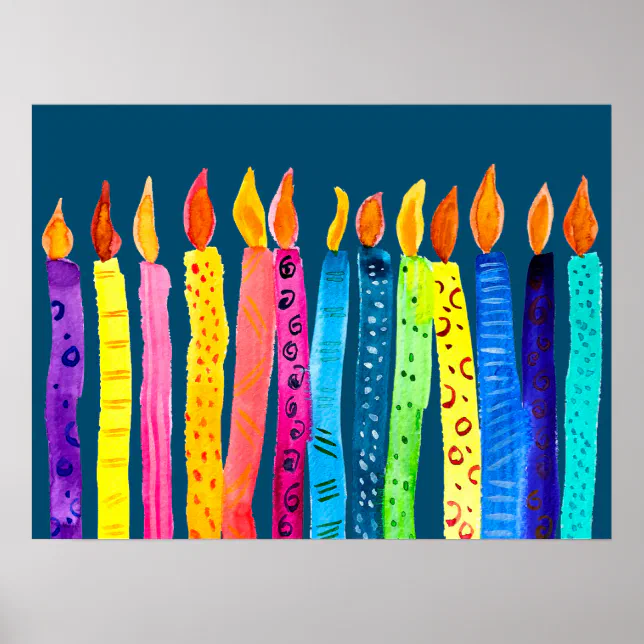 Watercolor birthday candles poster | Zazzle