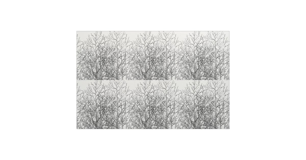 Watercolor black and white tree branches pattern fabric | Zazzle