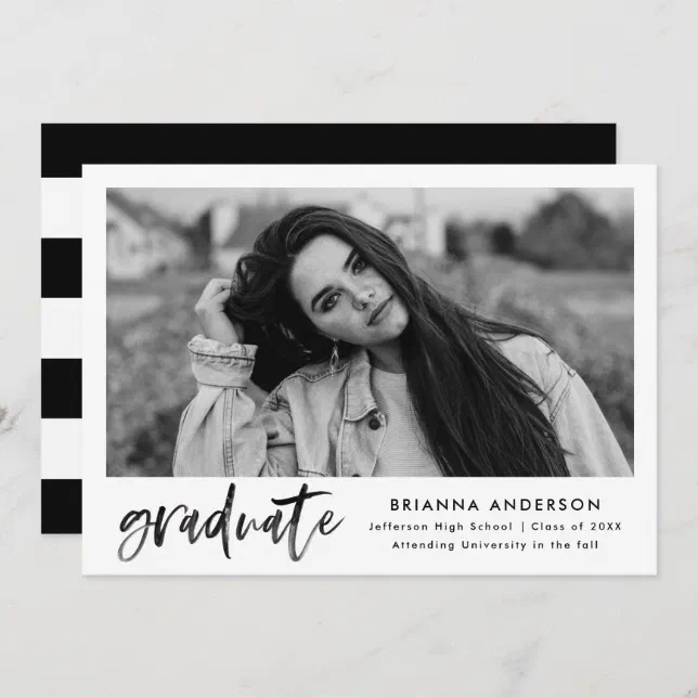 Watercolor Black Brush Script Graduation Party Invitation | Zazzle