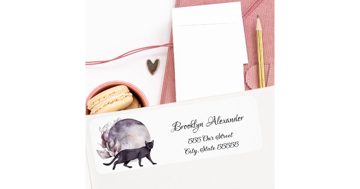 Watercolor Black Cat Elegant Modern Cursive Script Label | Zazzle