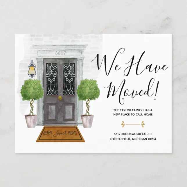 Watercolor Black Door New Address Announcement Postcard | Zazzle