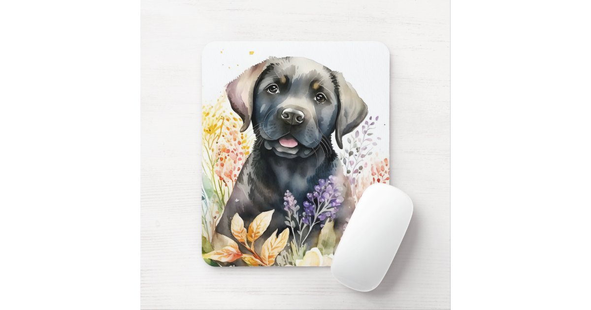 Watercolor Black Labrador Retriever and Flowers Mouse Pad | Zazzle