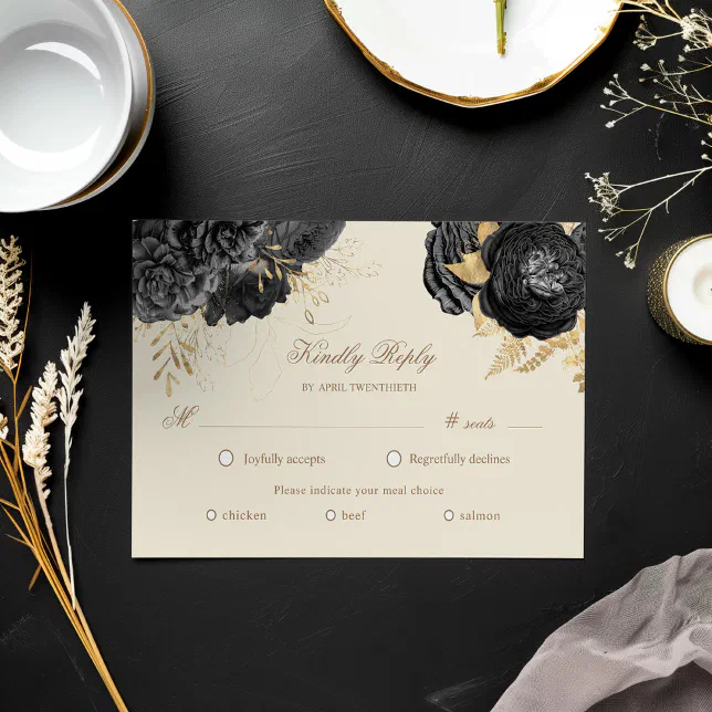 Watercolor Black Roses RSVP Meal Choice Card | Zazzle