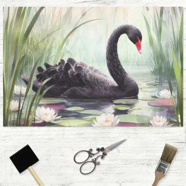 Watercolor Black Swan Decoupage Craft Tissue Paper | Zazzle