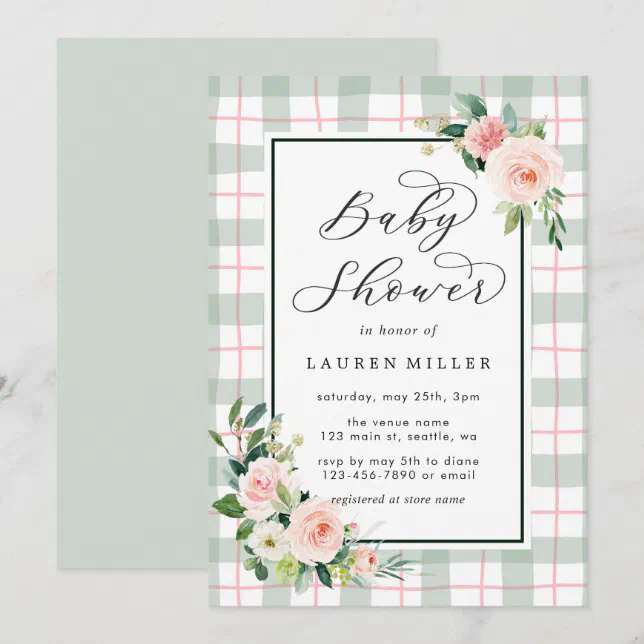 Watercolor Bloom | Pastel Plaid Baby Shower Invitation | Zazzle
