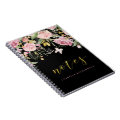 Watercolor Blooms | Pink and Gold Floral on Black Notebook | Zazzle