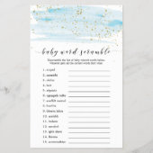 Watercolor Blue and Gold Baby Word Scramble Game | Zazzle