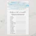 Watercolor Blue and Gold Baby Word Scramble Game | Zazzle
